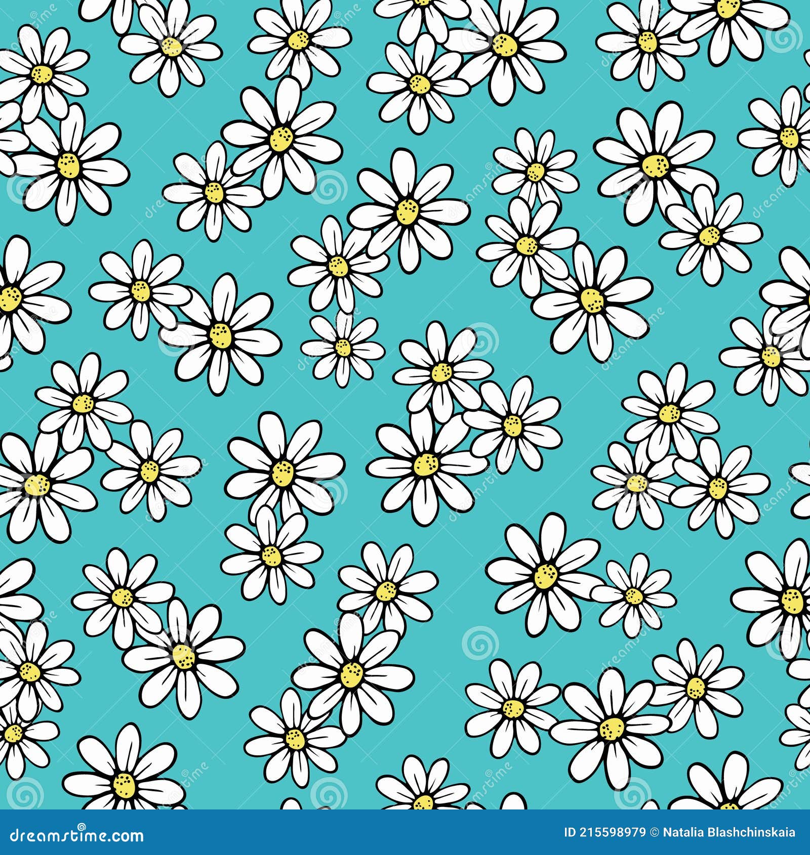 Cute Daisies Seamless Pattern. Hand-drawn Vector Blooming Chamomile ...