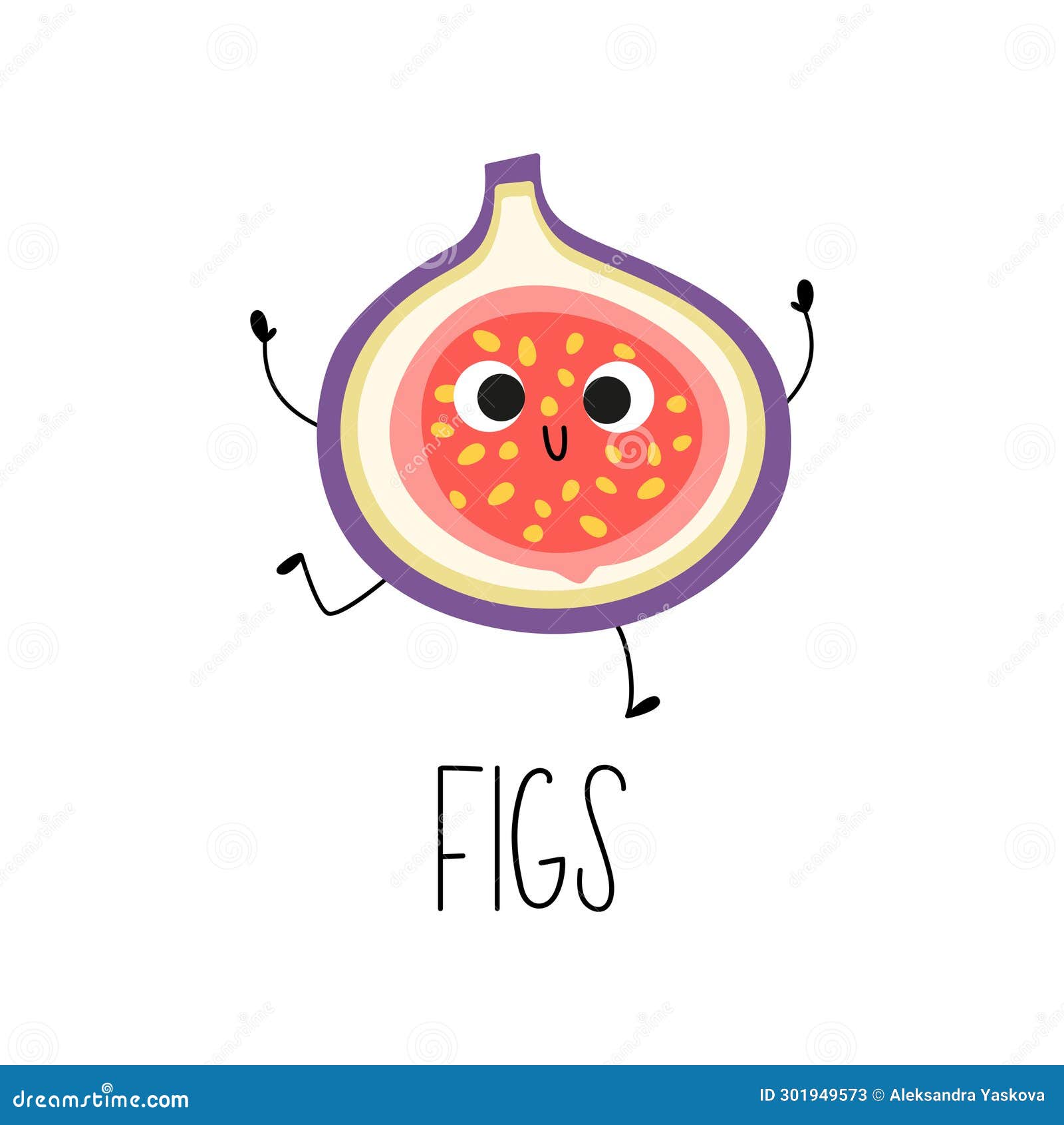 Cute Dancing Hand Drawn Figs Character. Learning Fruit Flashcard with ...