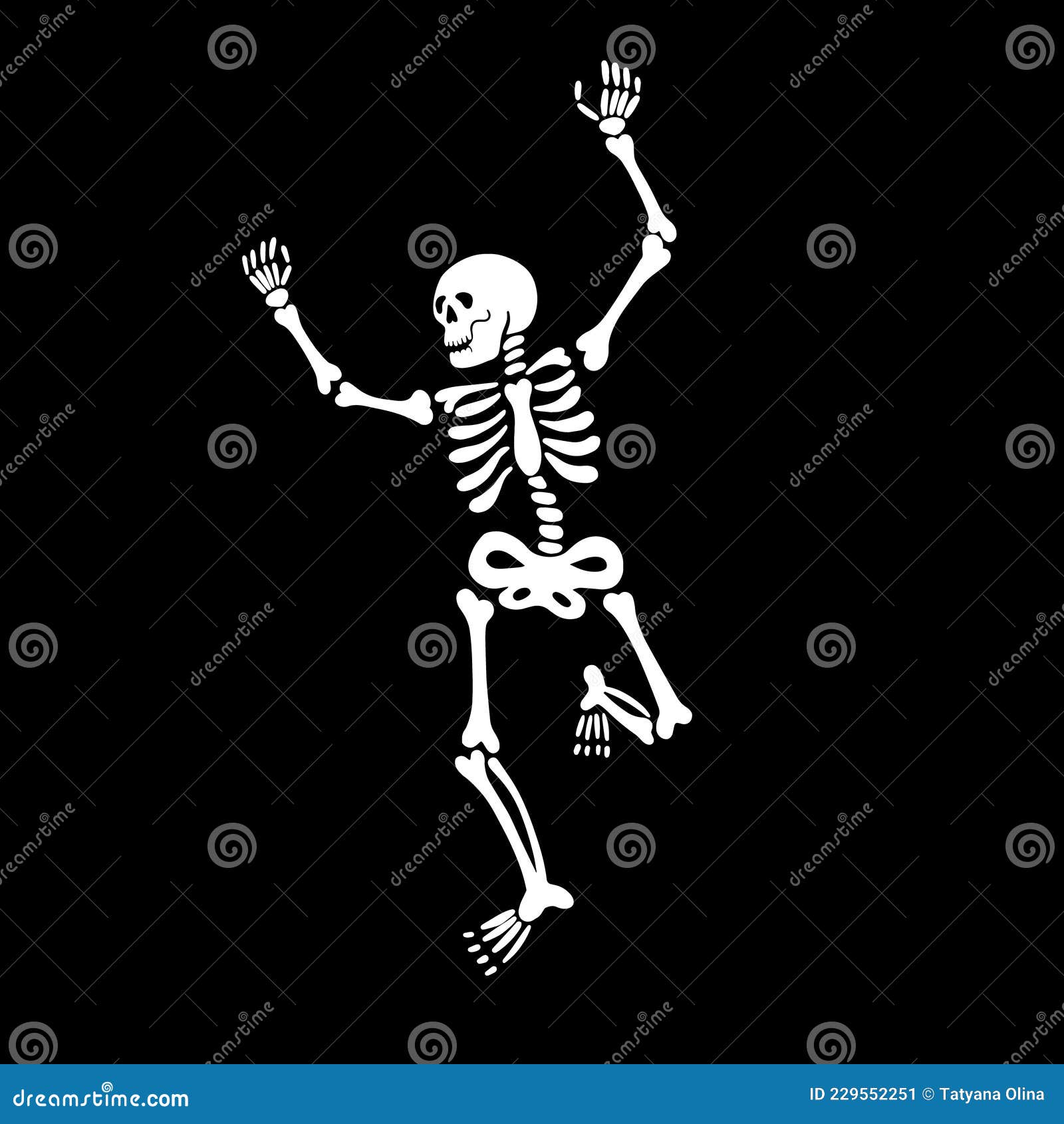 Cute Dancing Skeleton on a Black Background. Vector Stock Vector ...