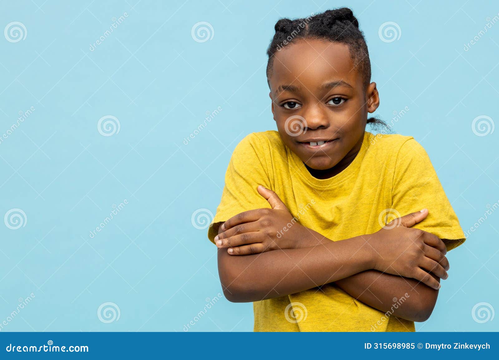 Cute Dark- Skinned Little Boy Feeling Cold a Stock Image - Image of ...