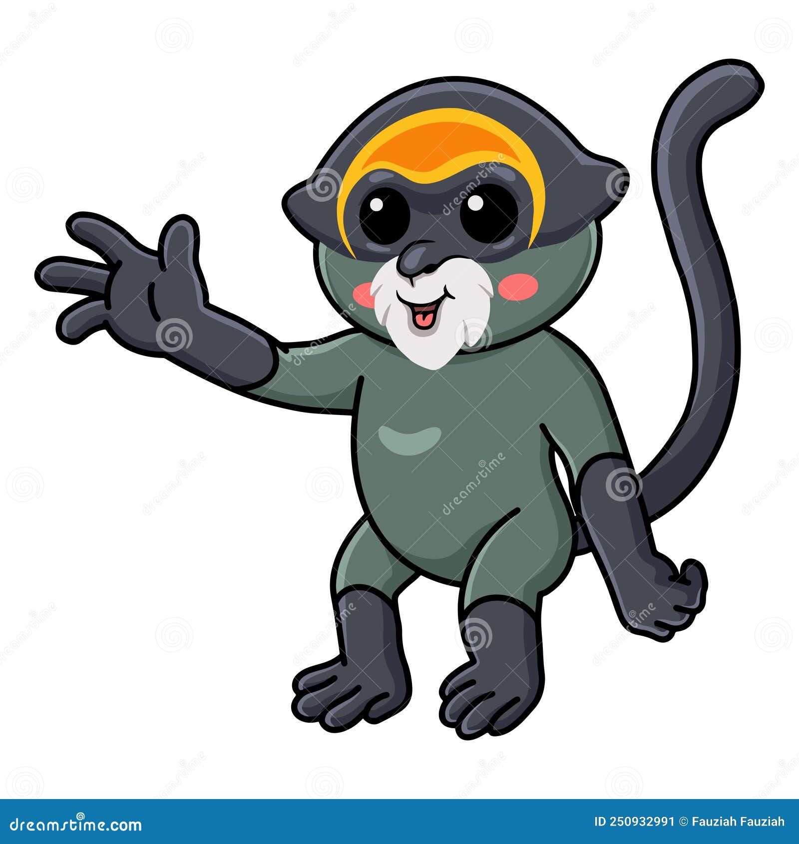 Cute De Brazza`s Monkey Cartoon Waving Hand Stock Vector - Illustration ...