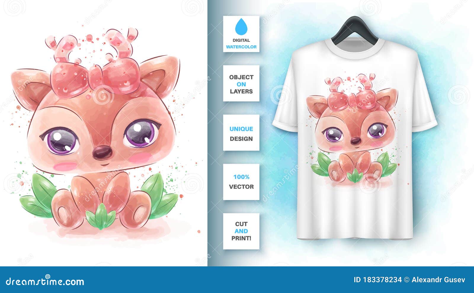 Cute Dear Watercolor Cartoon. Cute Dear Isolated On White Background ...