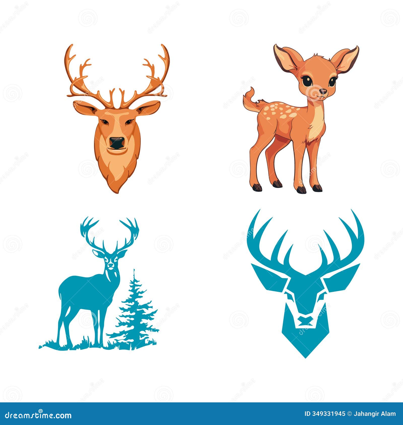 Cute Dear Vector Art Illustration of Cute Roe Deer on White Stock ...