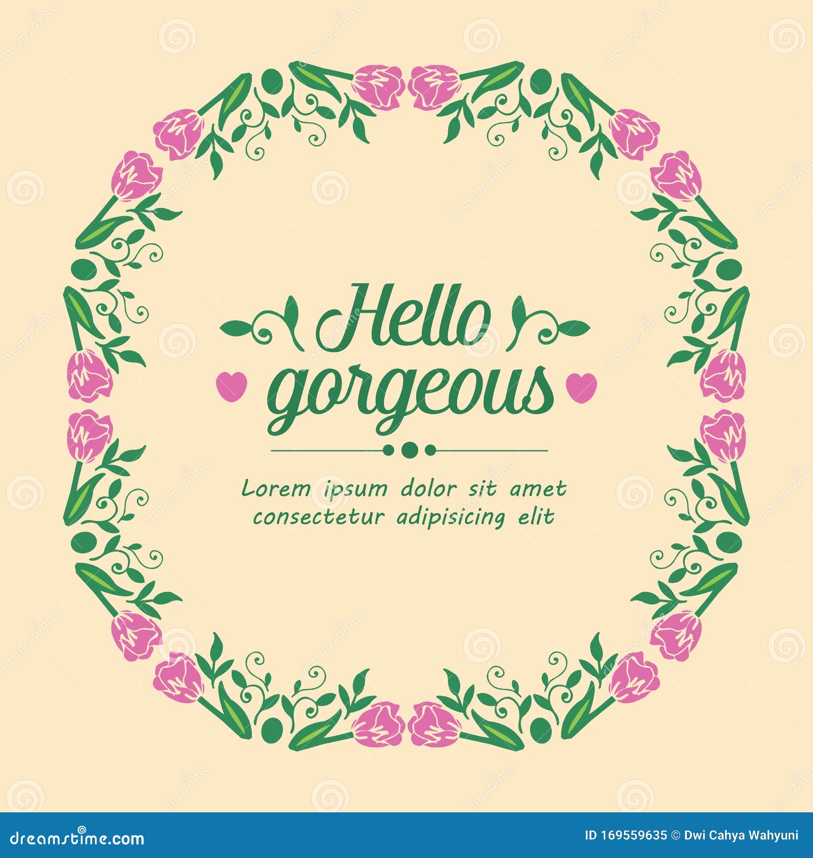 Cute Decor of Leaf and Floral Frame, for Modern Hello Gorgeous Card ...