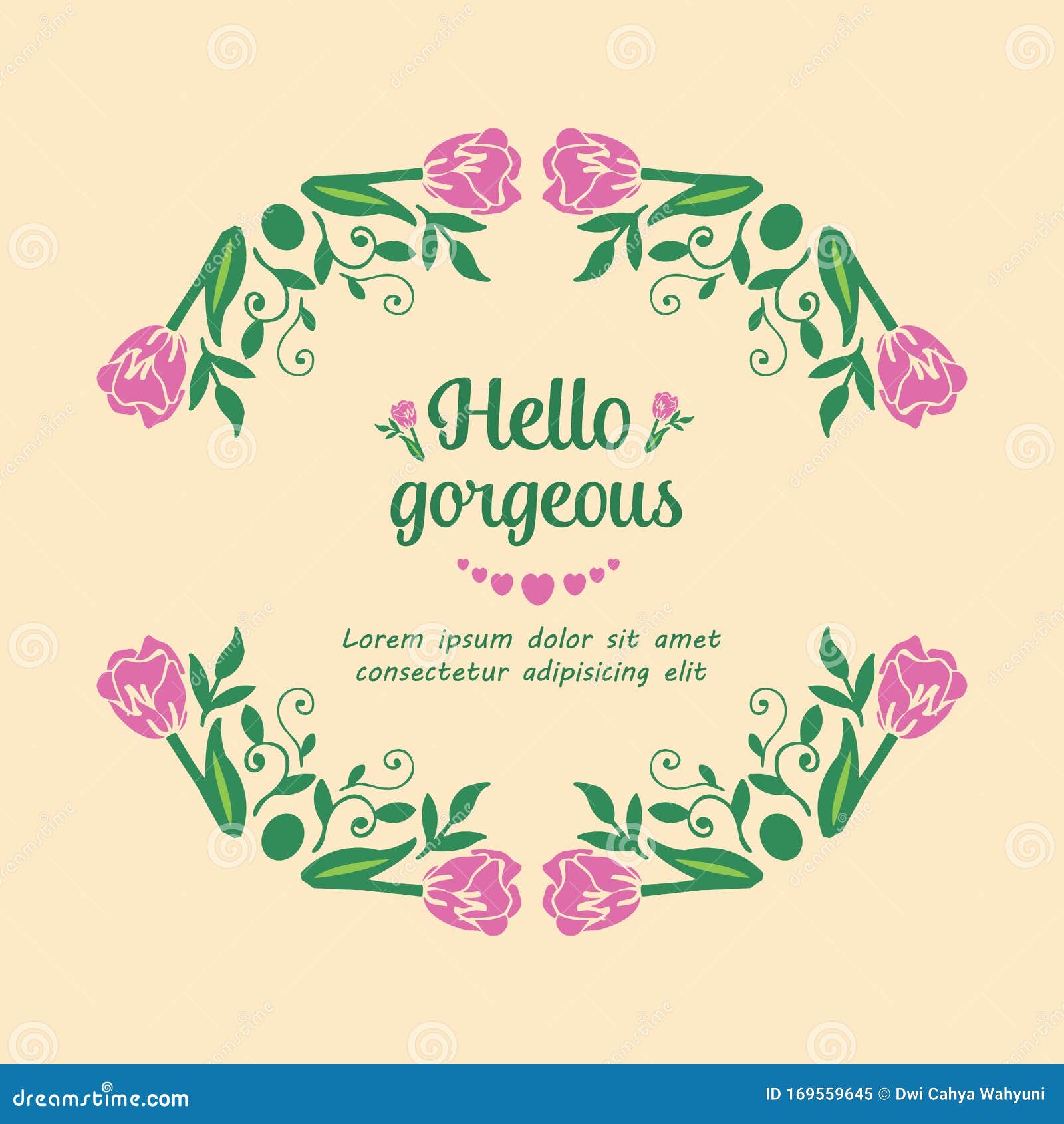 Cute Decor of Leaf and Floral Frame, for Modern Hello Gorgeous Card ...