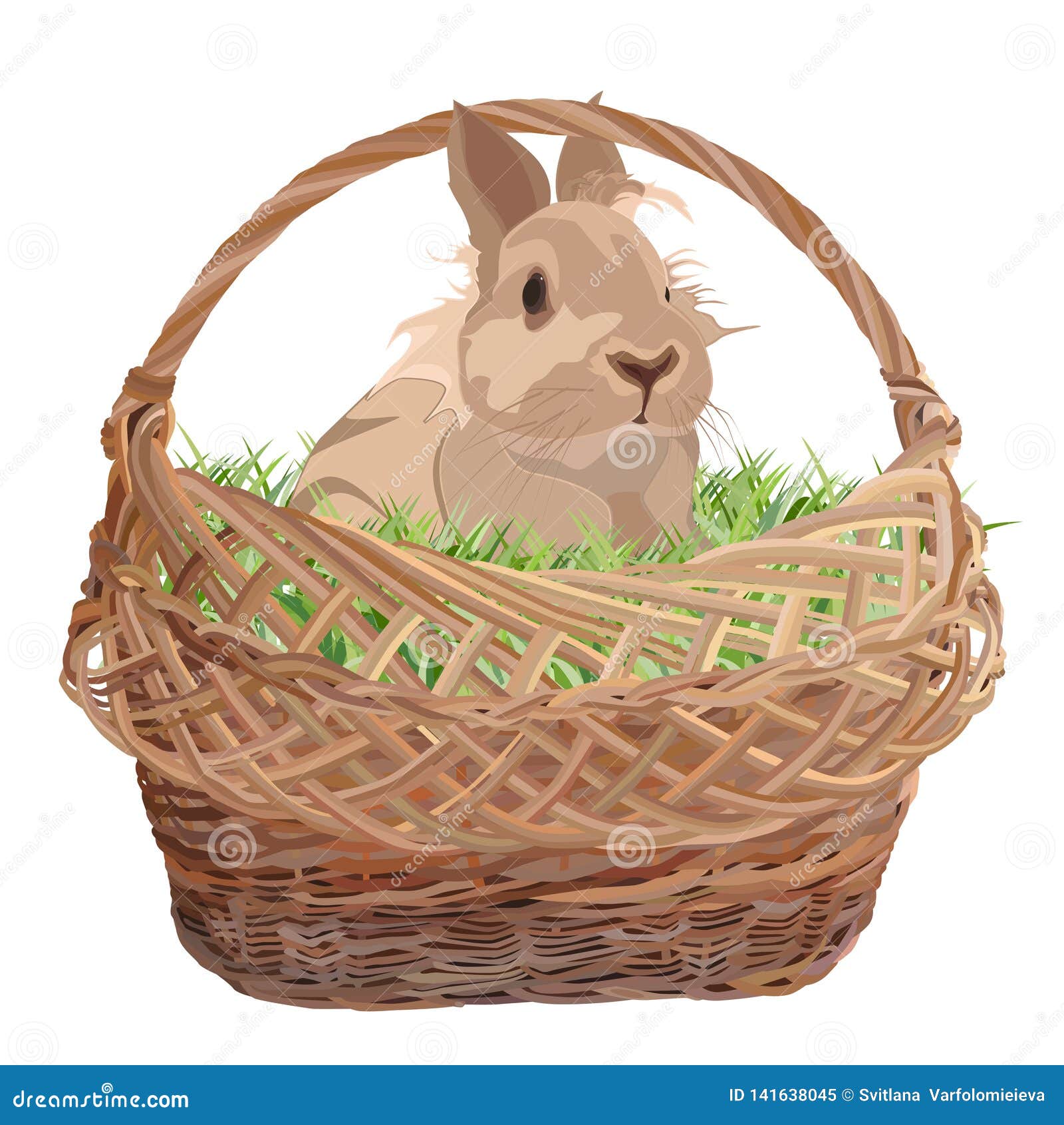 Cute Decorative Rabbit in Wicker Basket, Vector Flat Illustration Stock ...
