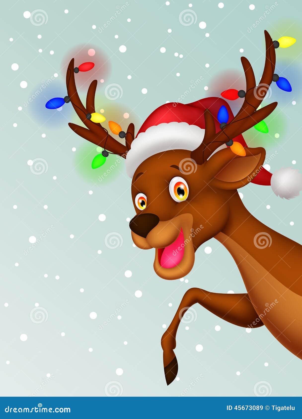 Cute Deer Cartoon with Bulb and Red Hat Stock Vector - Illustration of ...