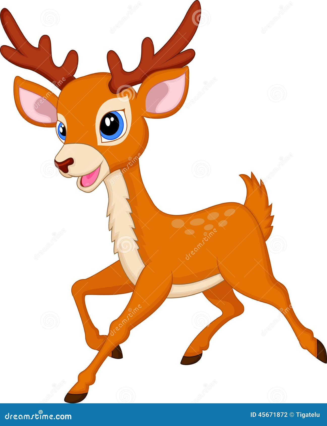 Cute deer cartoon running stock vector. Illustration of horn - 45671872