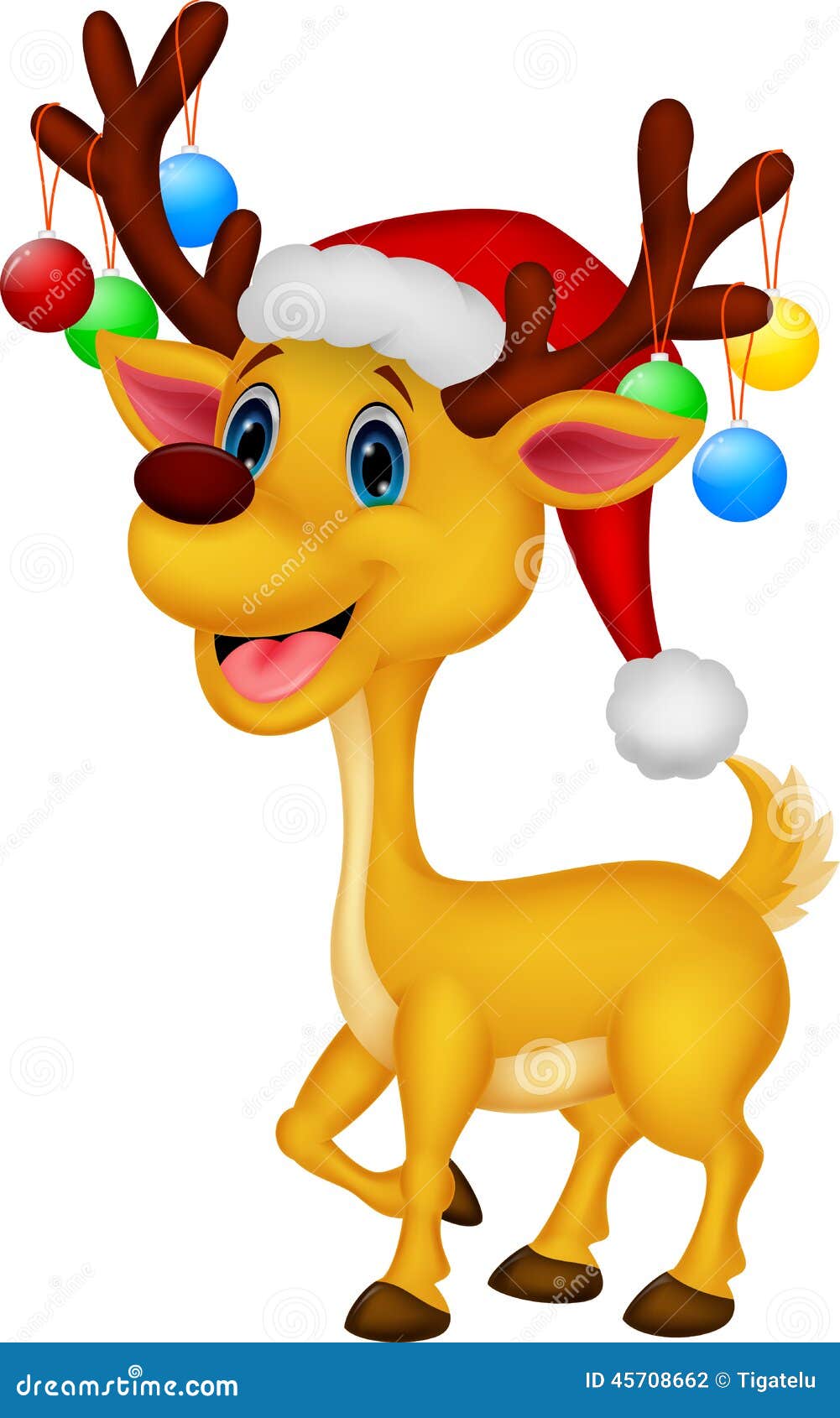 Cute Deer Cartoon Wearing Red Hat Stock Vector - Illustration of animal ...