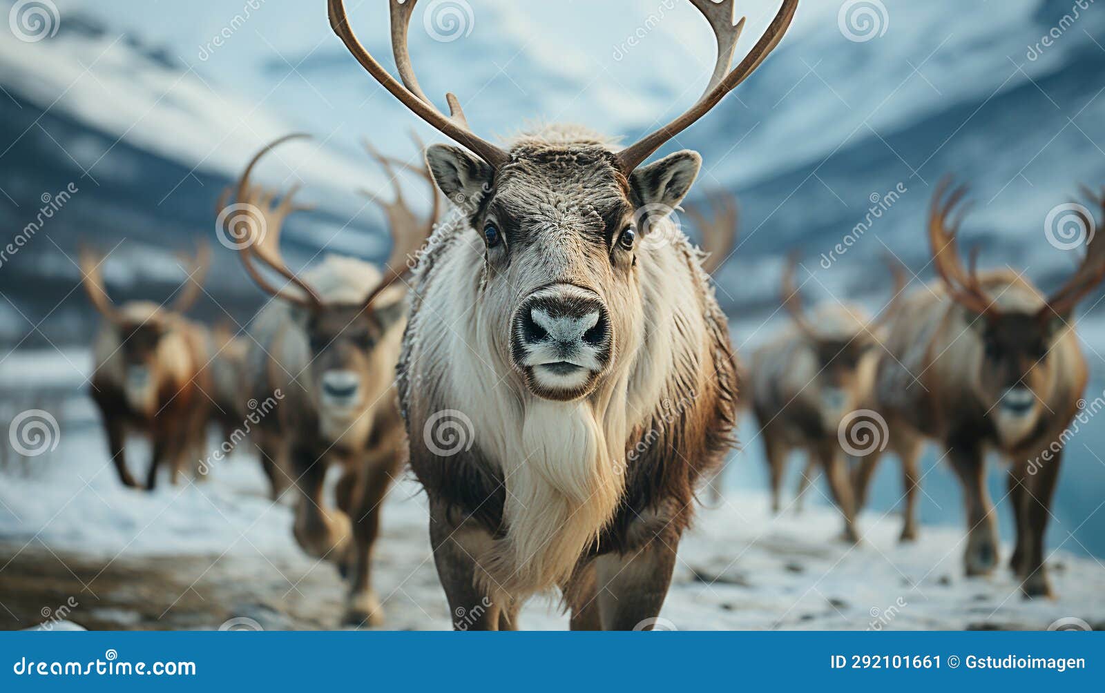 Cute Deer Grazing In Winter Looking At Camera Surrounded By Snow Generated By Ai Stock Image