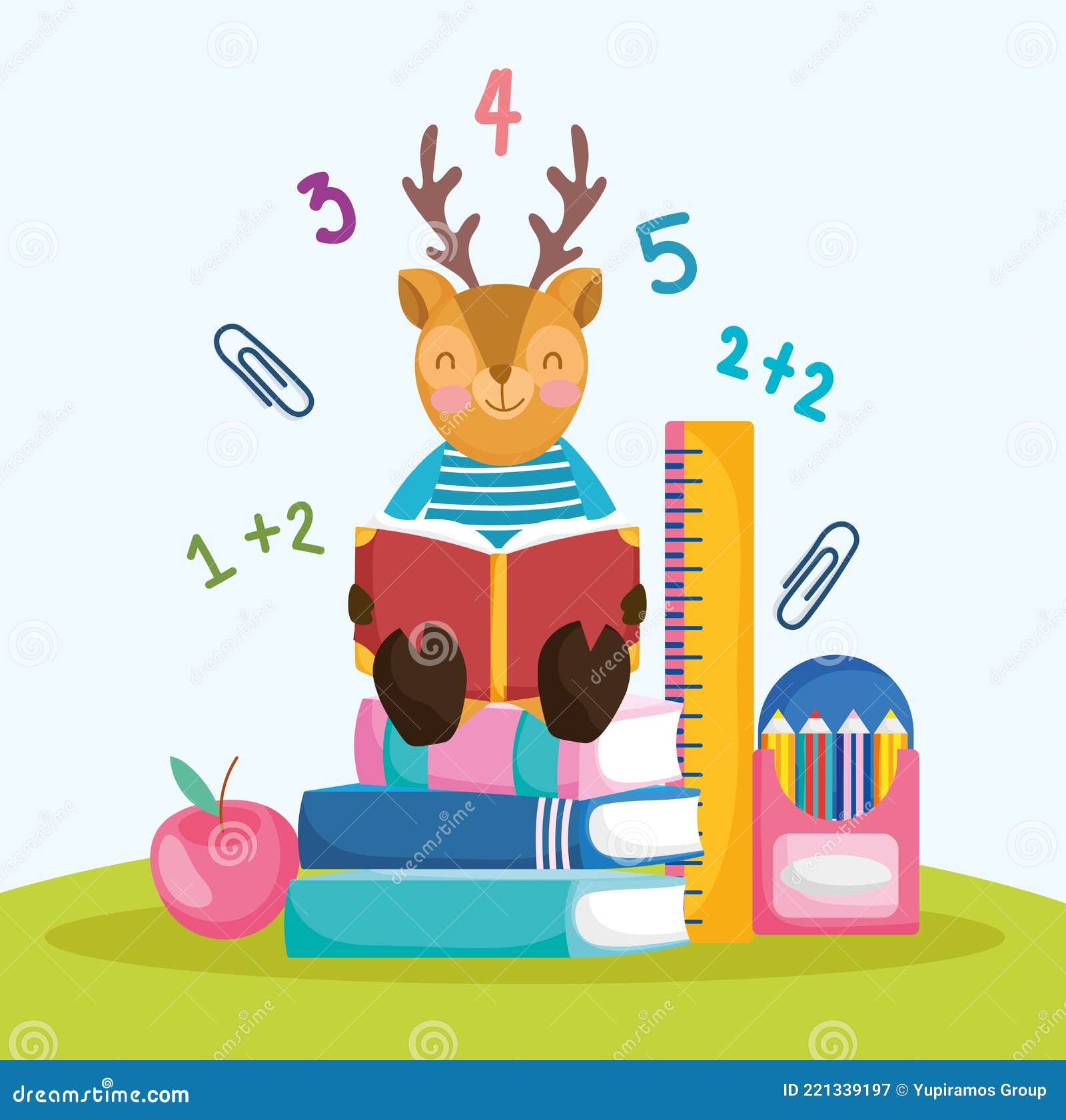Cute deer reading book stock illustration. Illustration of deer - 221339197
