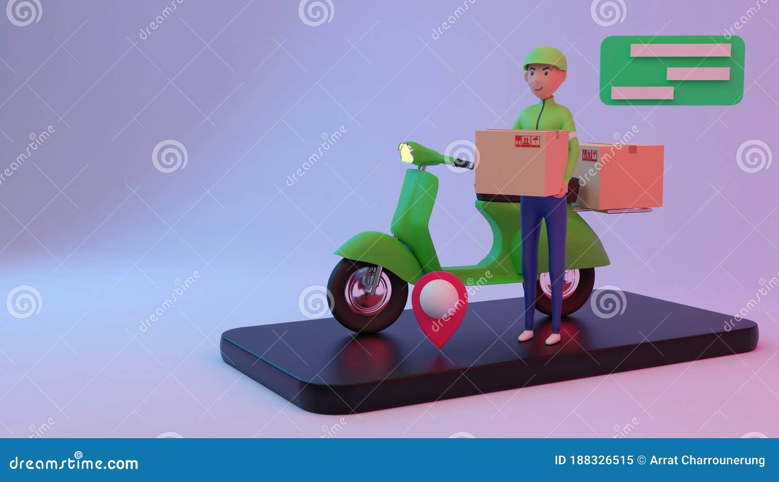 Cute Delivery Staff Take the Parcel. 3D Rendering Stock Illustration ...