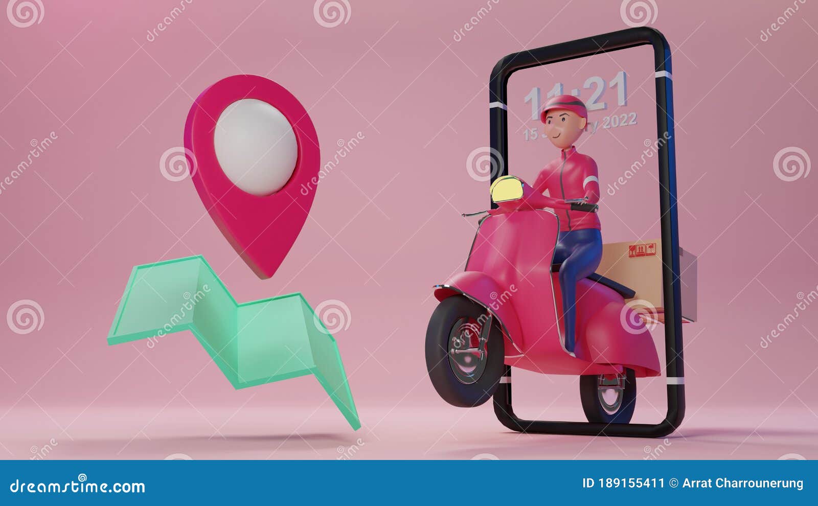 Cute Delivery Staff Take the Parcel. 3D Rendering Stock Illustration ...