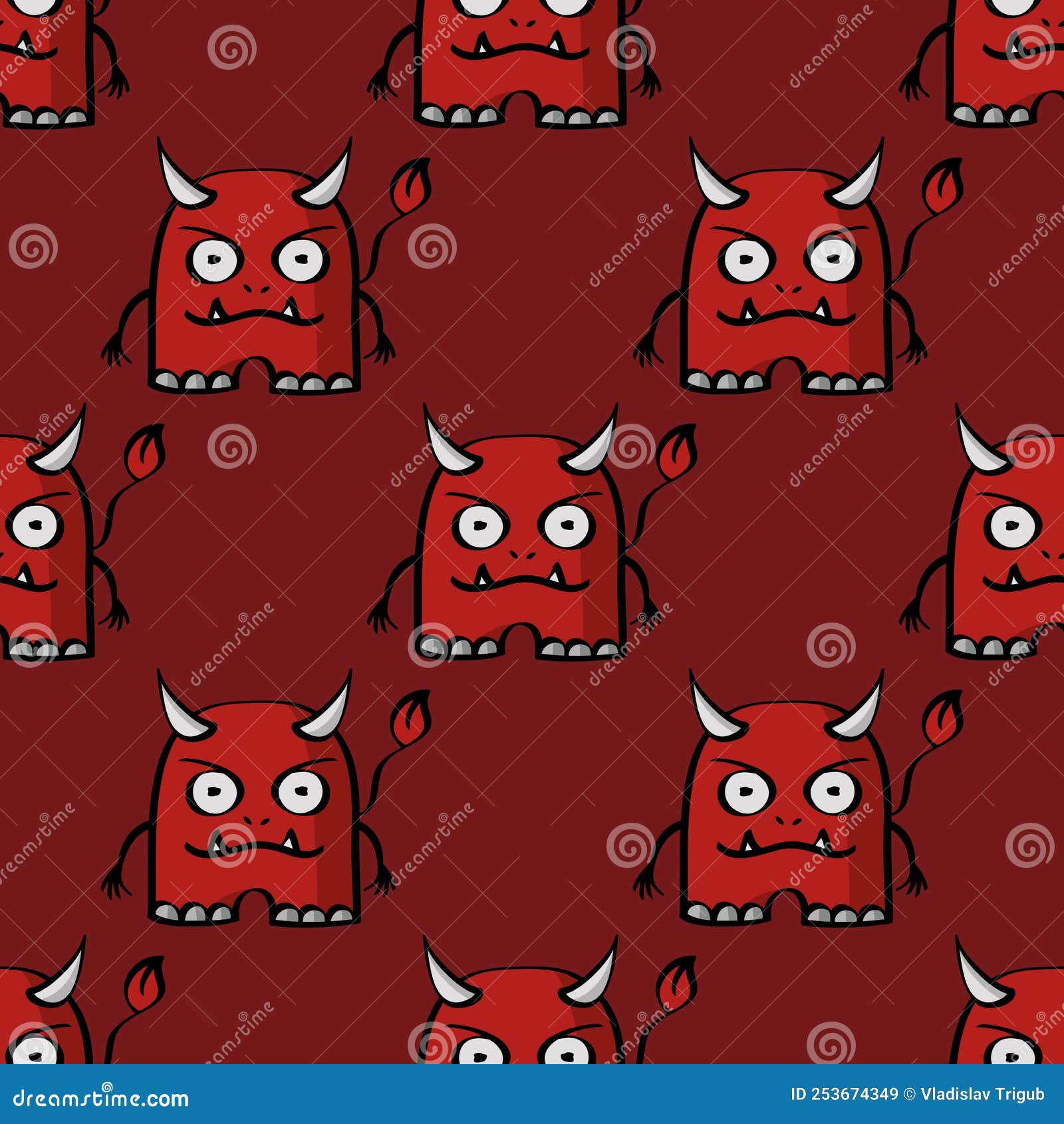 Cute Demons Pattern Red Vector Illustration. Endless. Stock Vector ...