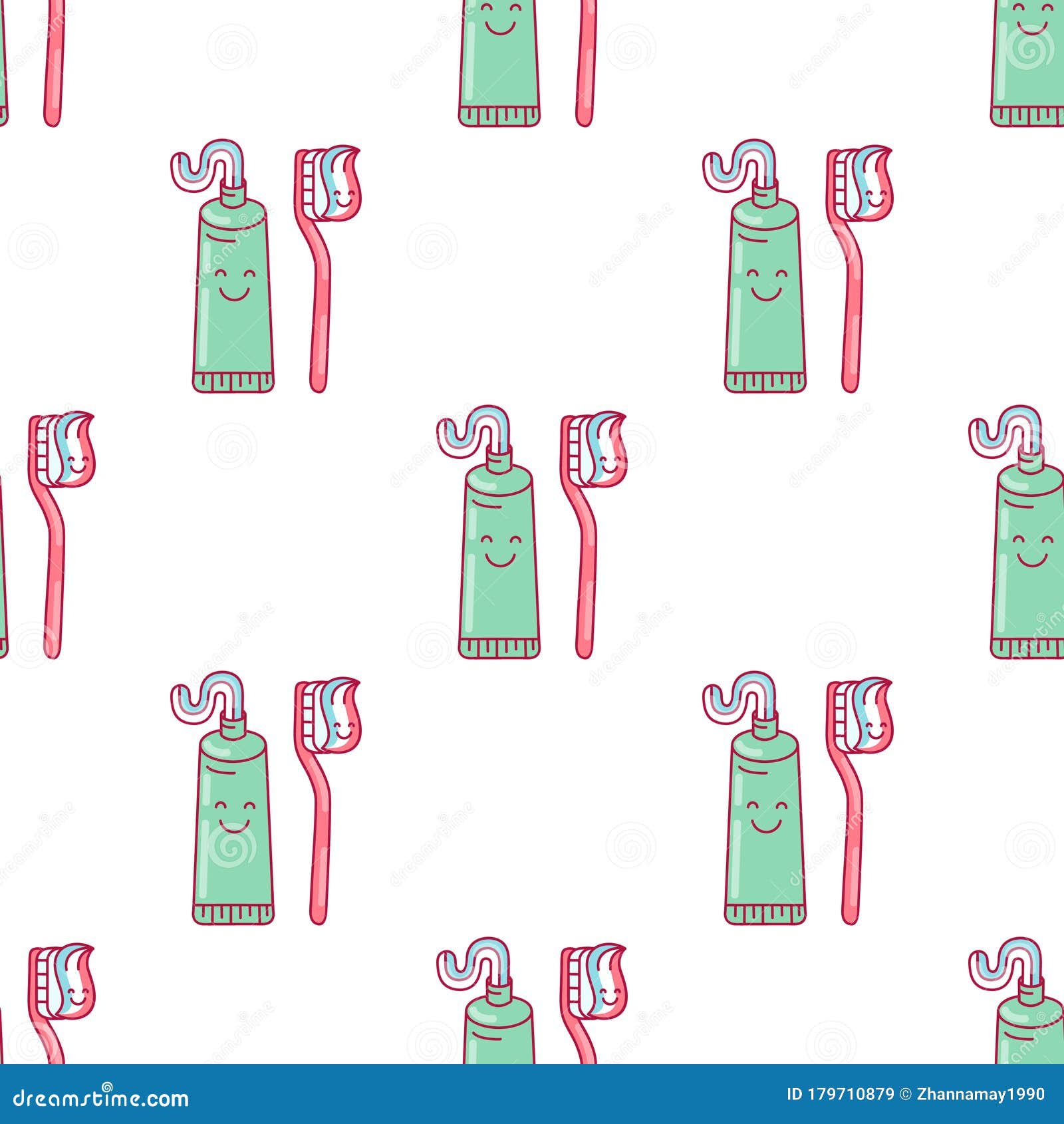 Cute Dental Pattern with Kawaii Characters. Stock Vector - Illustration ...