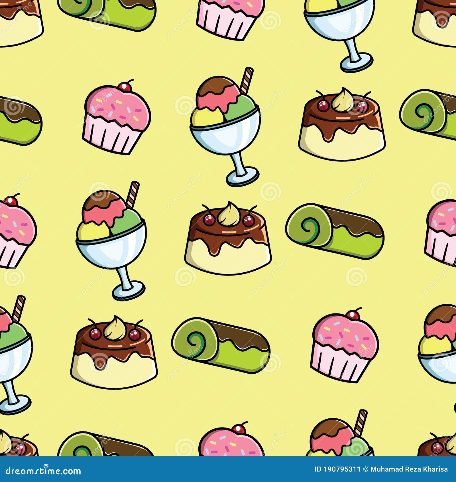 Cute Desert and Pastry Seamless Pattern Stock Vector - Illustration of ...