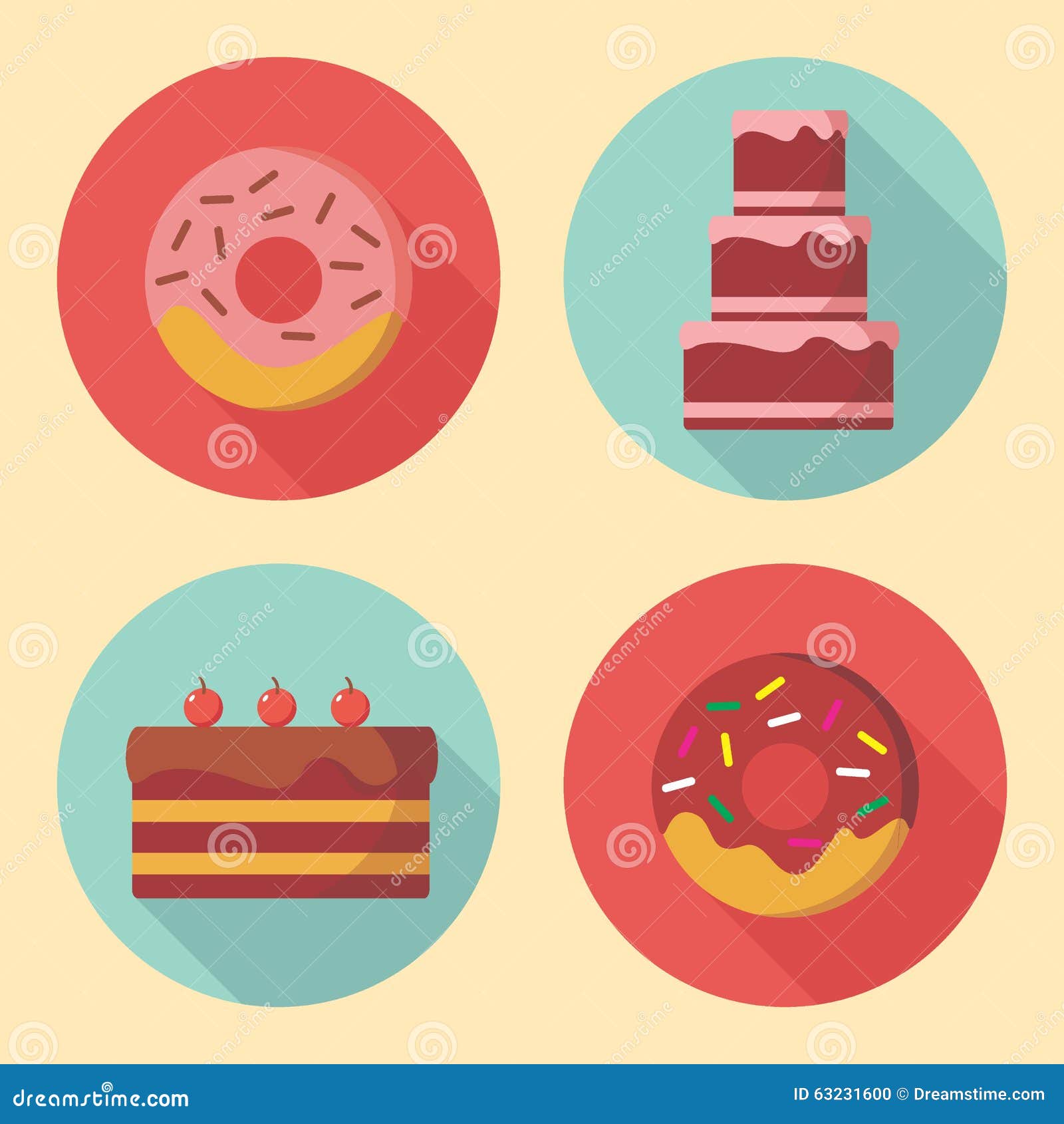 Cute dessert icons stock illustration. Illustration of cafe - 63231600