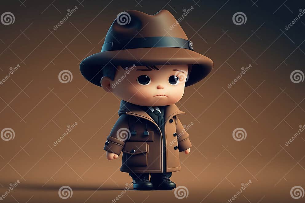 Cute Detective Boy in Hat and Coat. Generative AI Stock Illustration ...