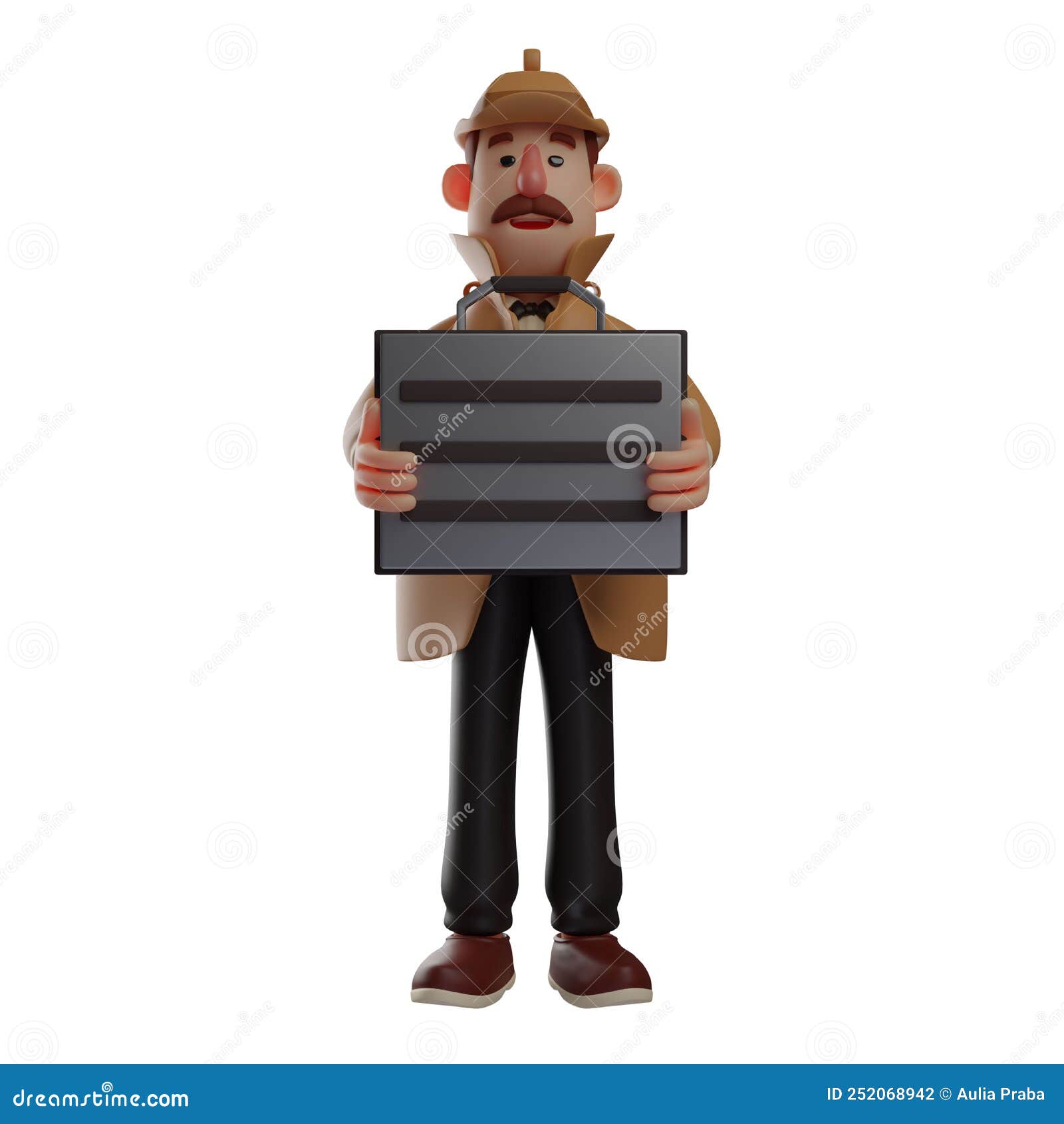Cute Detective Cartoon 3D Illustration Holding Suitcase Stock ...