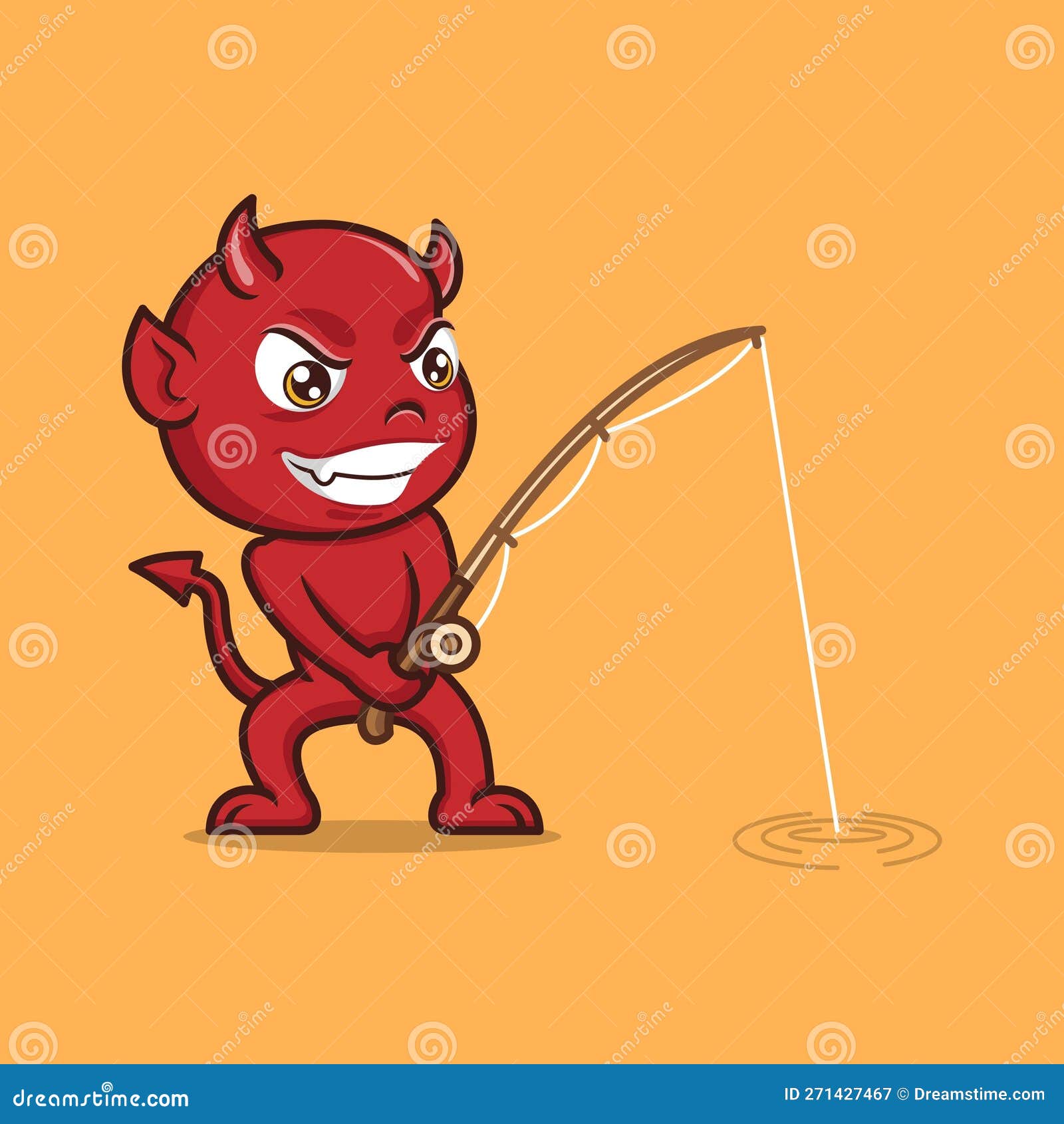 Cute devil fishing stock vector. Illustration of drawing - 271427467