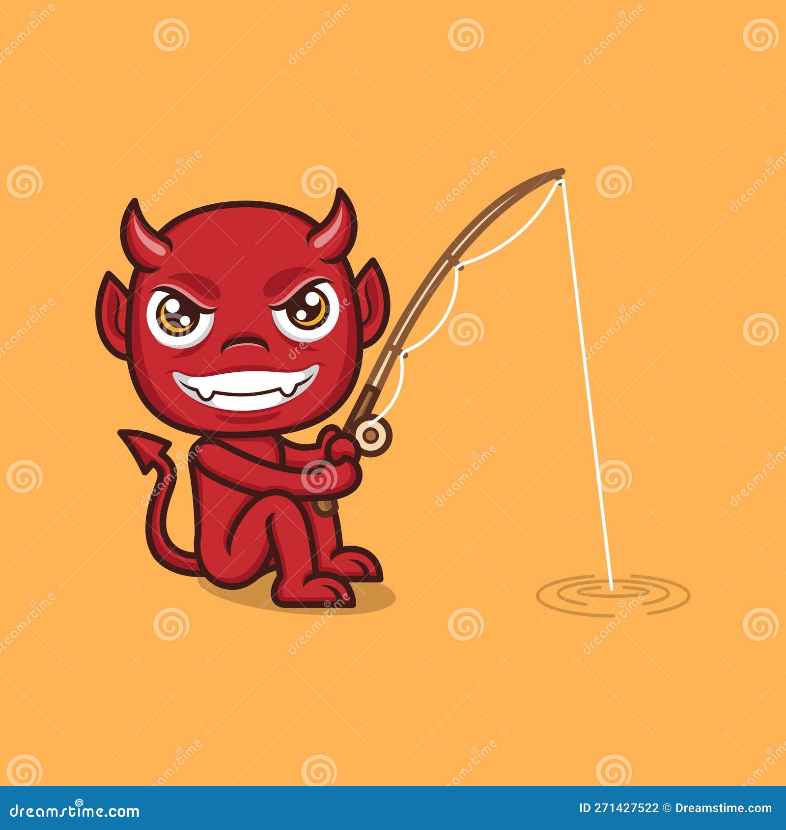 Cute devil fishing stock vector. Illustration of sketch - 271427522