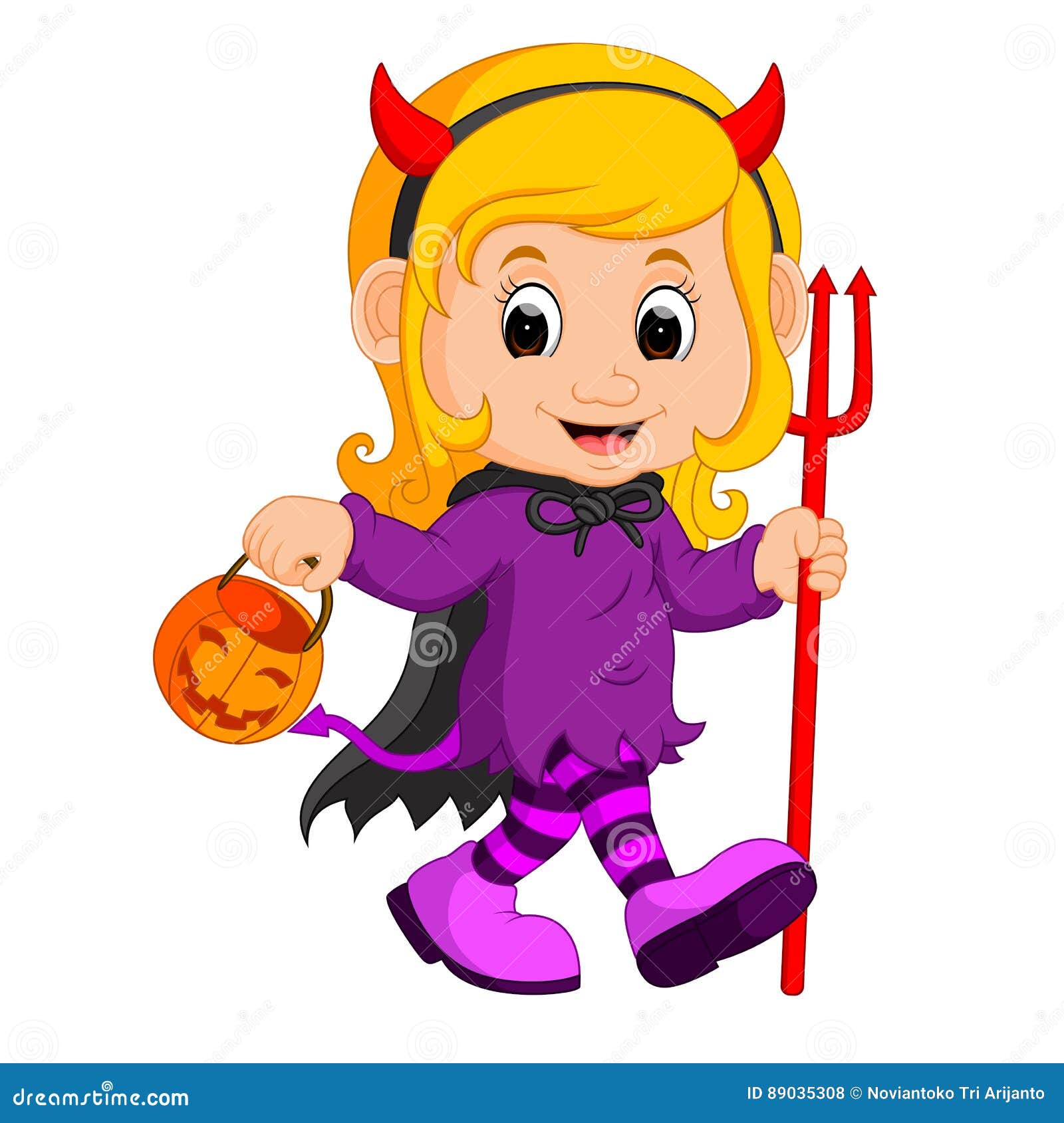 Cute devil girl cartoon stock vector. Illustration of happy - 89035308