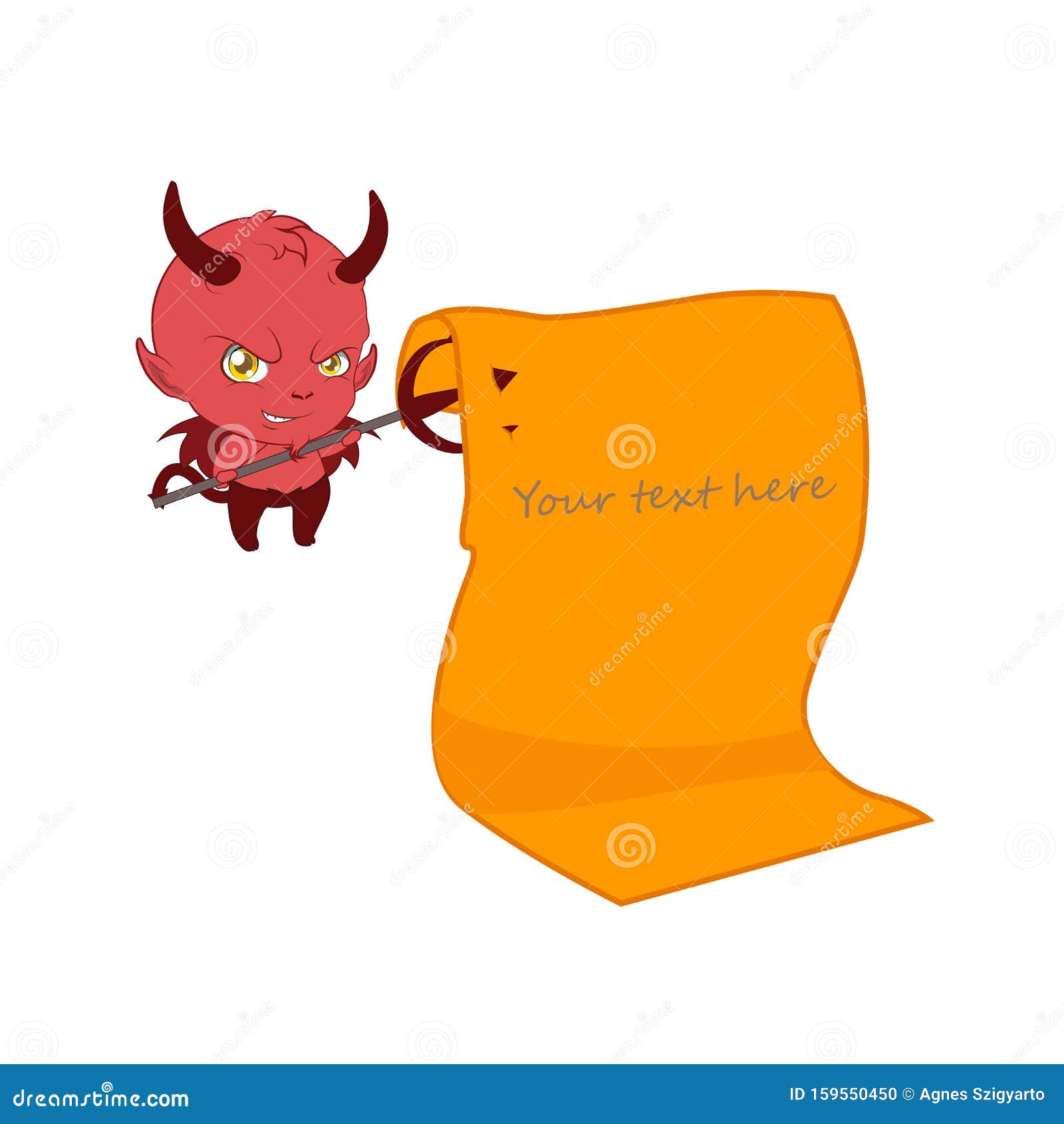 Cute Devil Holding a Sign with His Pitchfork Stock Vector ...