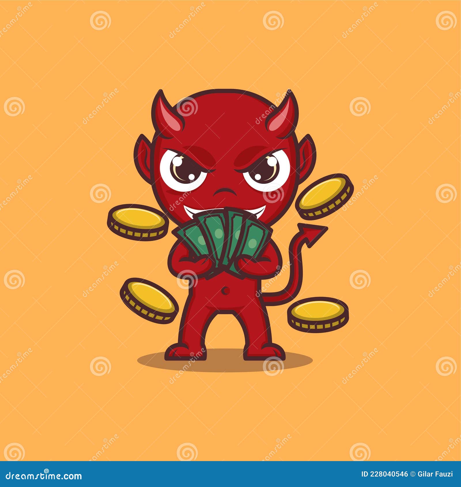 Cute devil money stock vector. Illustration of monster - 228040546