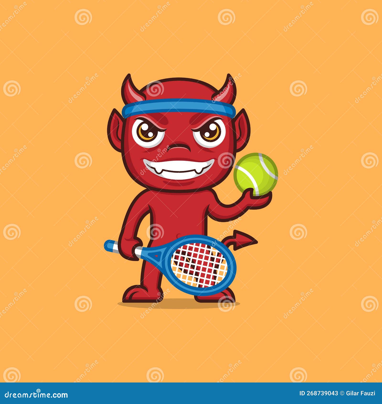 Cute devil playing tennis stock vector. Illustration of table - 268739043