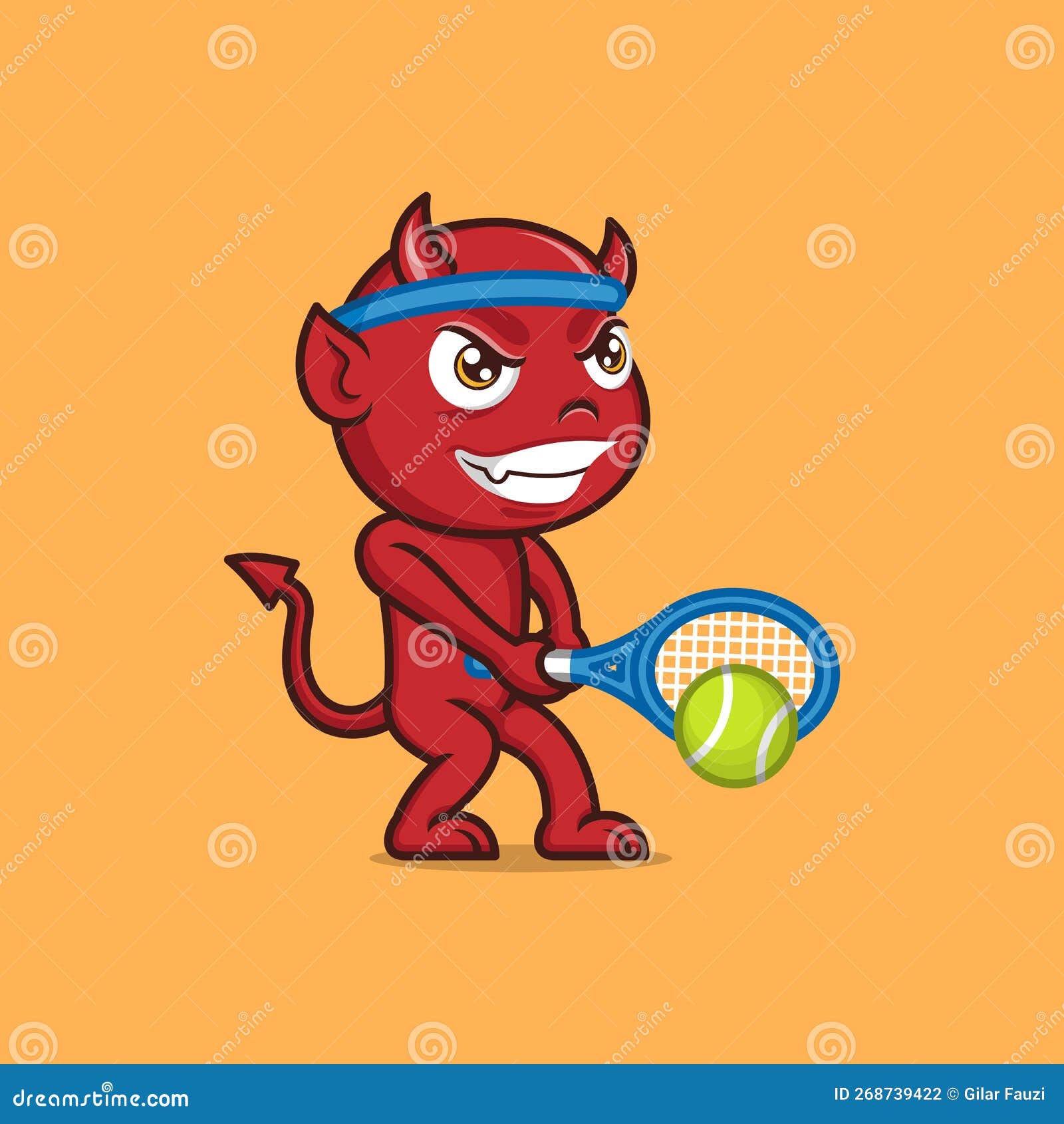 Cute devil playing tennis stock vector. Illustration of leisure - 268739422