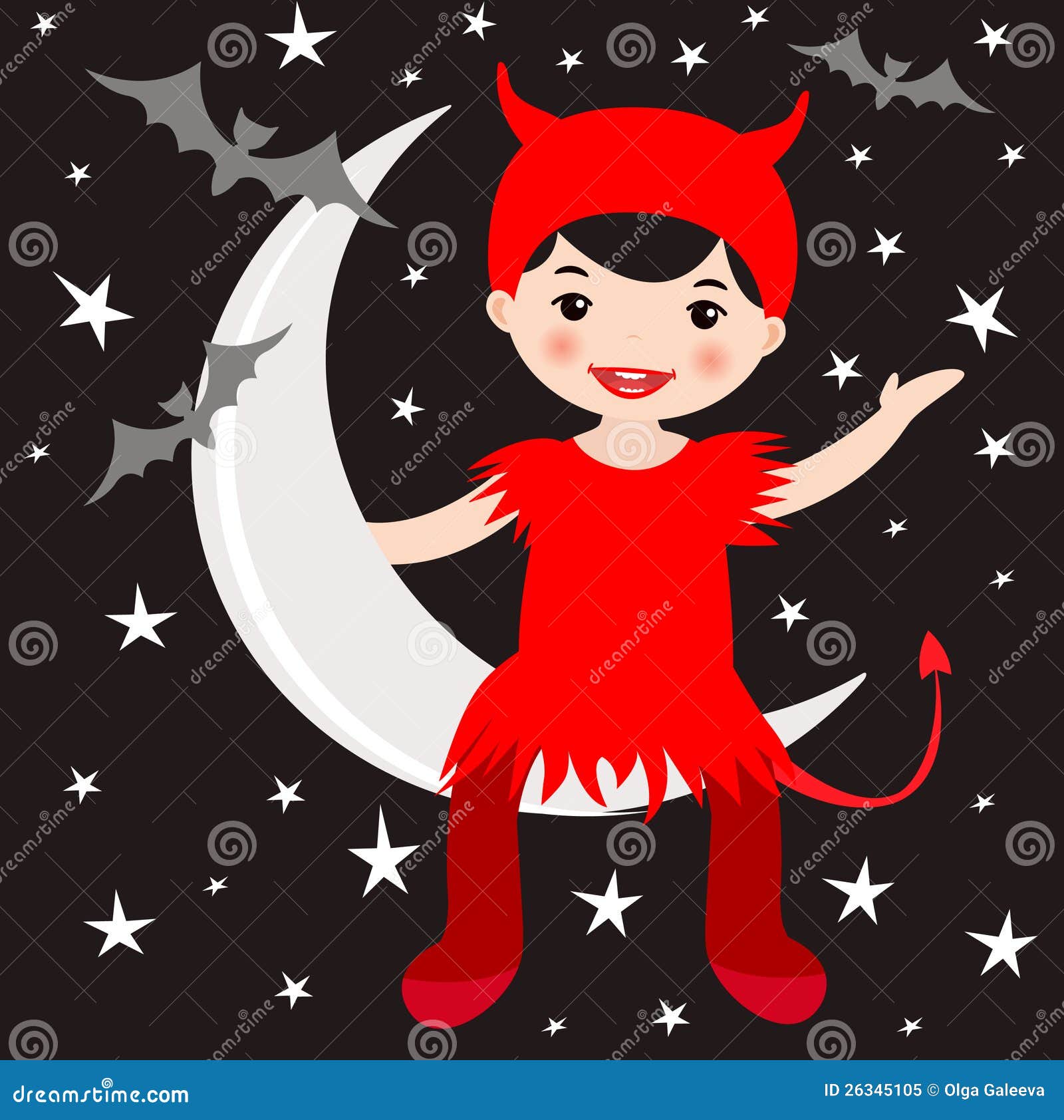 Cute Devil Sitting on the Moon Stock Vector - Illustration of costume ...