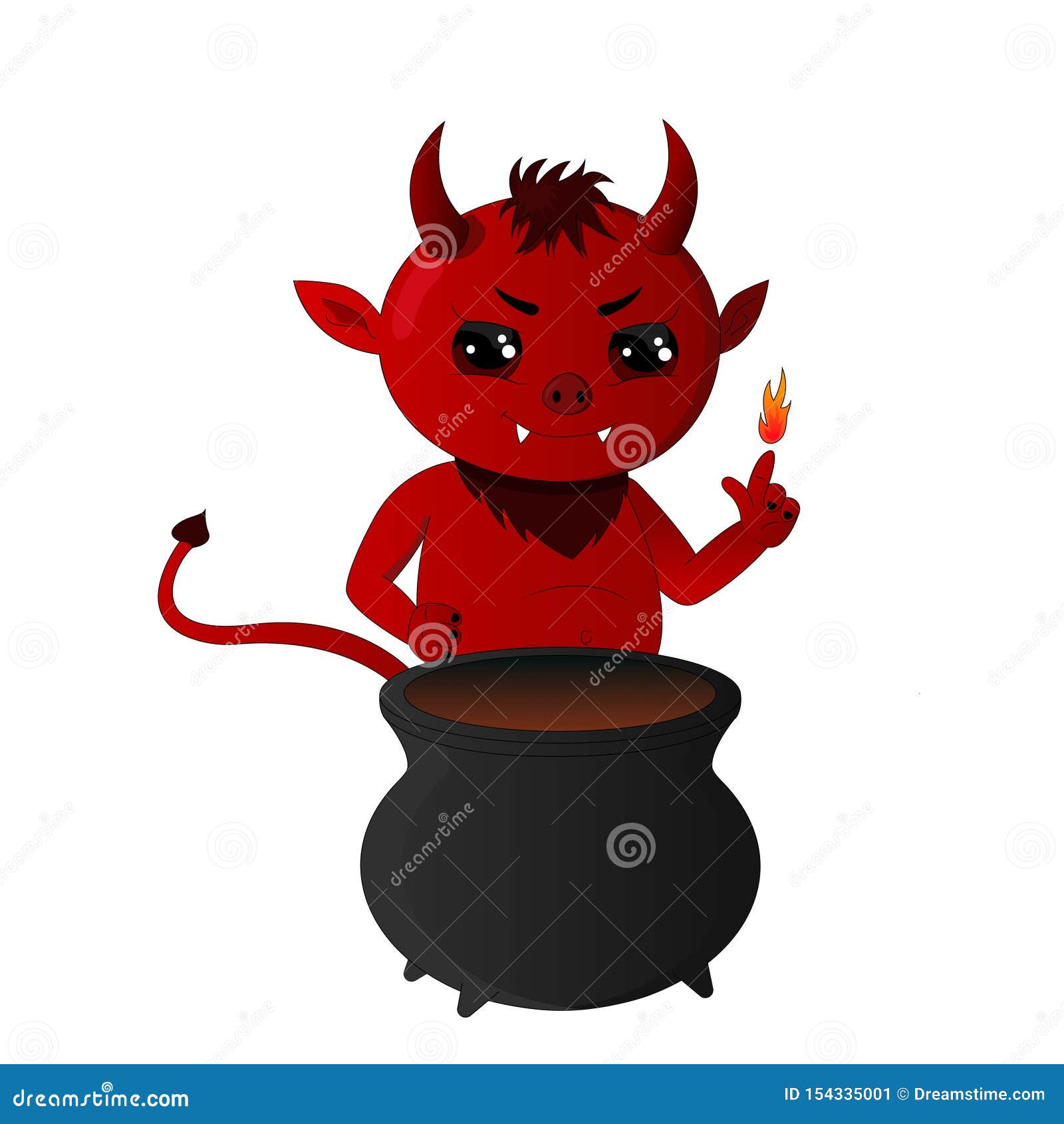 Cute Devil Standing Near a Cauldron Stock Vector - Illustration of ...
