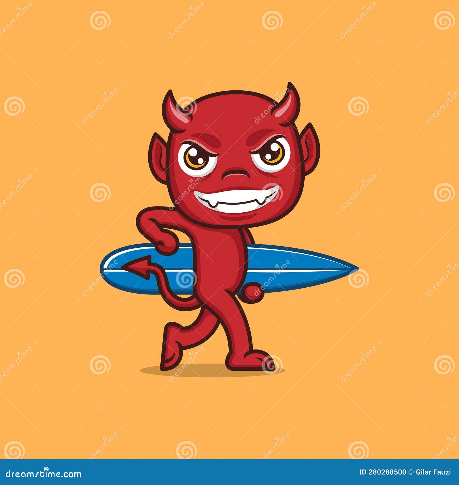 Cute devil surfing stock vector. Illustration of monster - 280288500