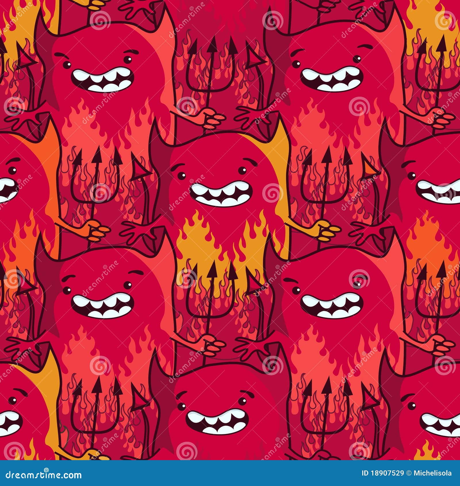 Funny Red Devils With Horns And Tails Set, Demon Positive Cartoon ...