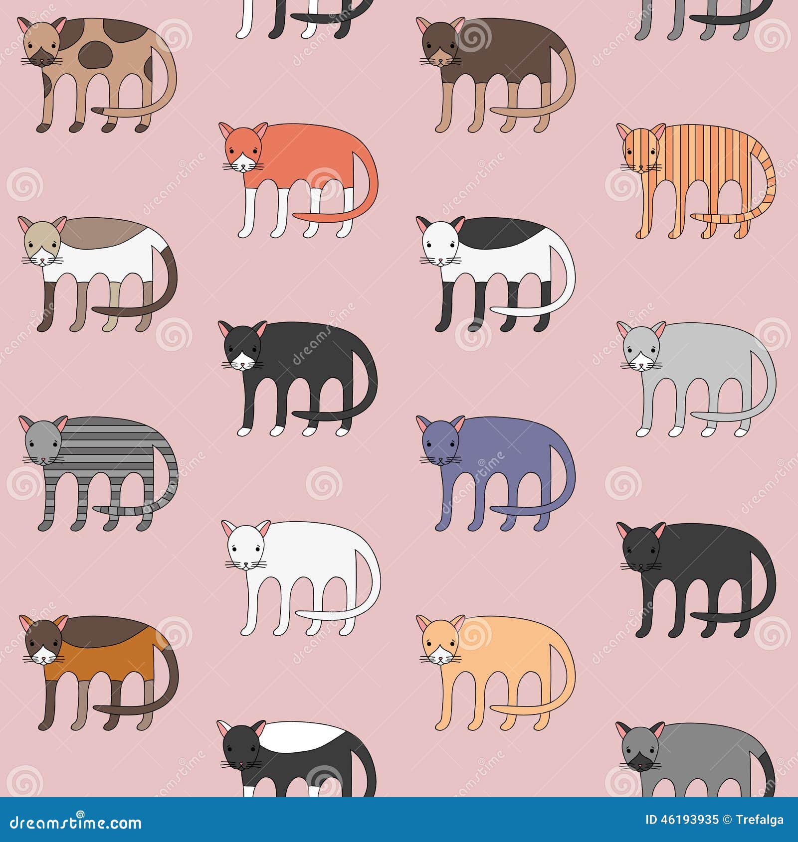 Cute Different Cartoon Cats Pattern Stock Illustration - Illustration ...