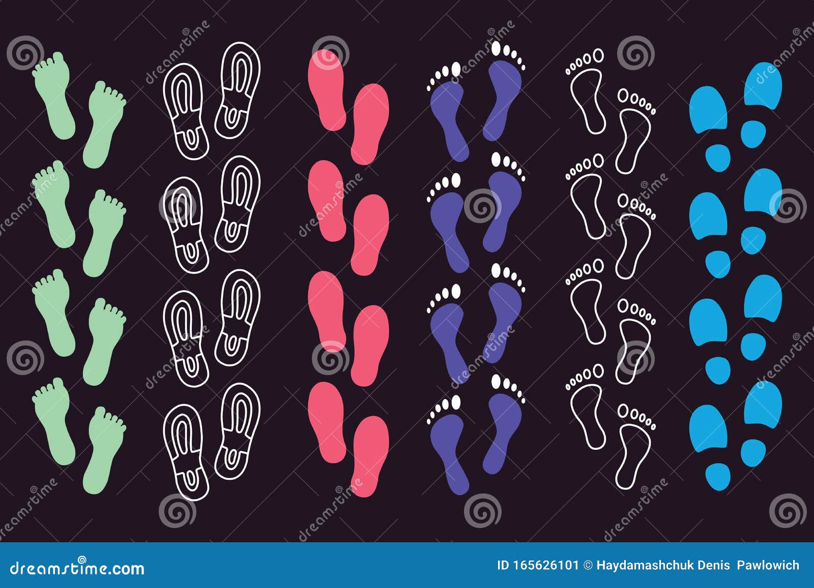 Cute Different Colored Human Footprints. Vector Footprint Silhouette ...