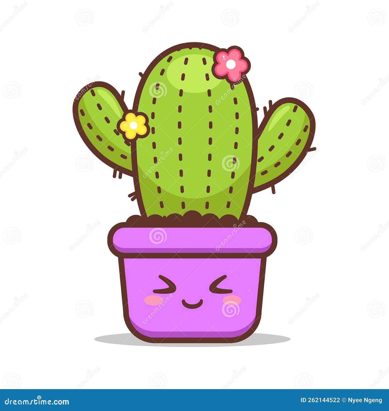Cute Different Expression Cactus in Colorful Pot Illustration Character ...