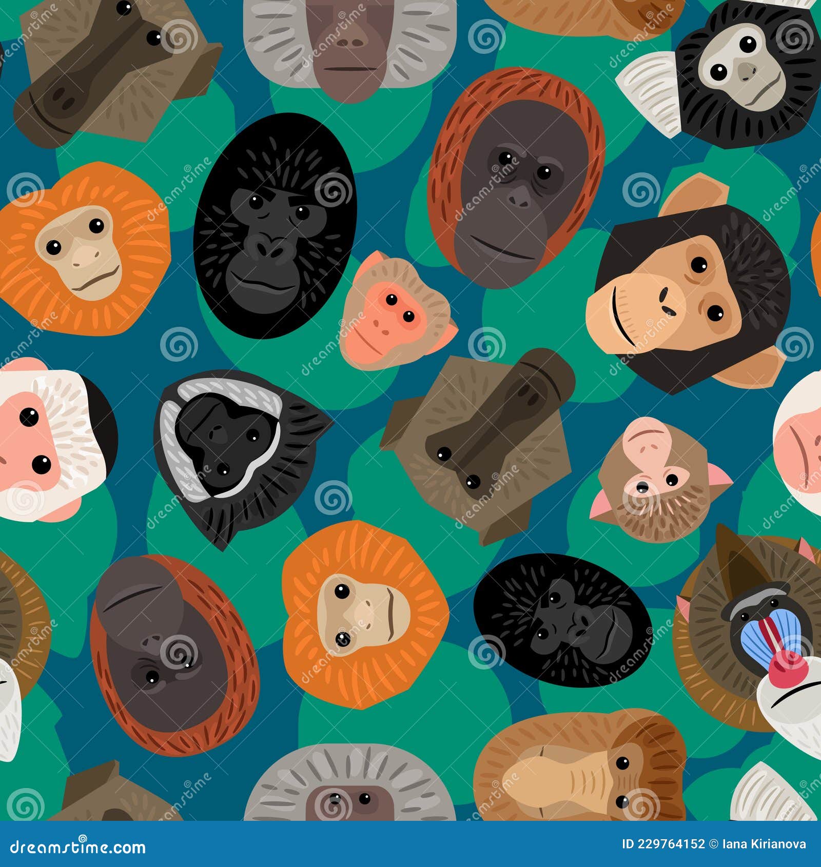Cute Different Monkey Heads Seamless Vector Pattern Stock Vector ...