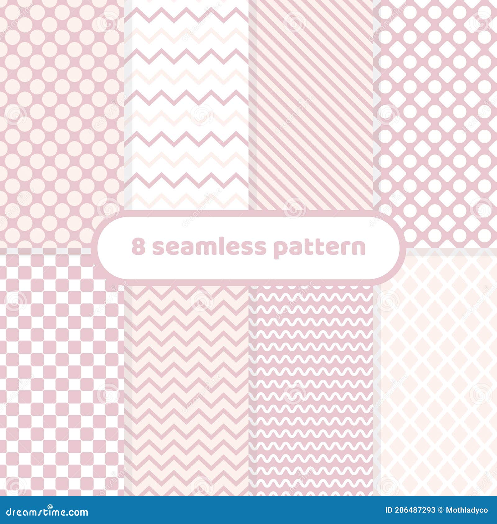 Cute Different Vector Seamless Patterns. Pink Color. Geometric Color ...