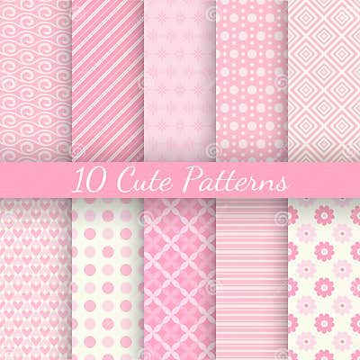 10 Cute Different Vector Seamless Patterns. Pink Stock Vector ...