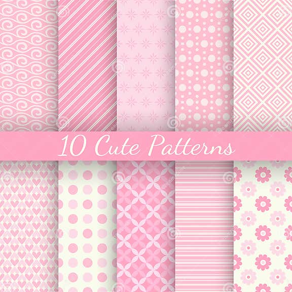 10 Cute Different Vector Seamless Patterns. Pink Stock Vector ...