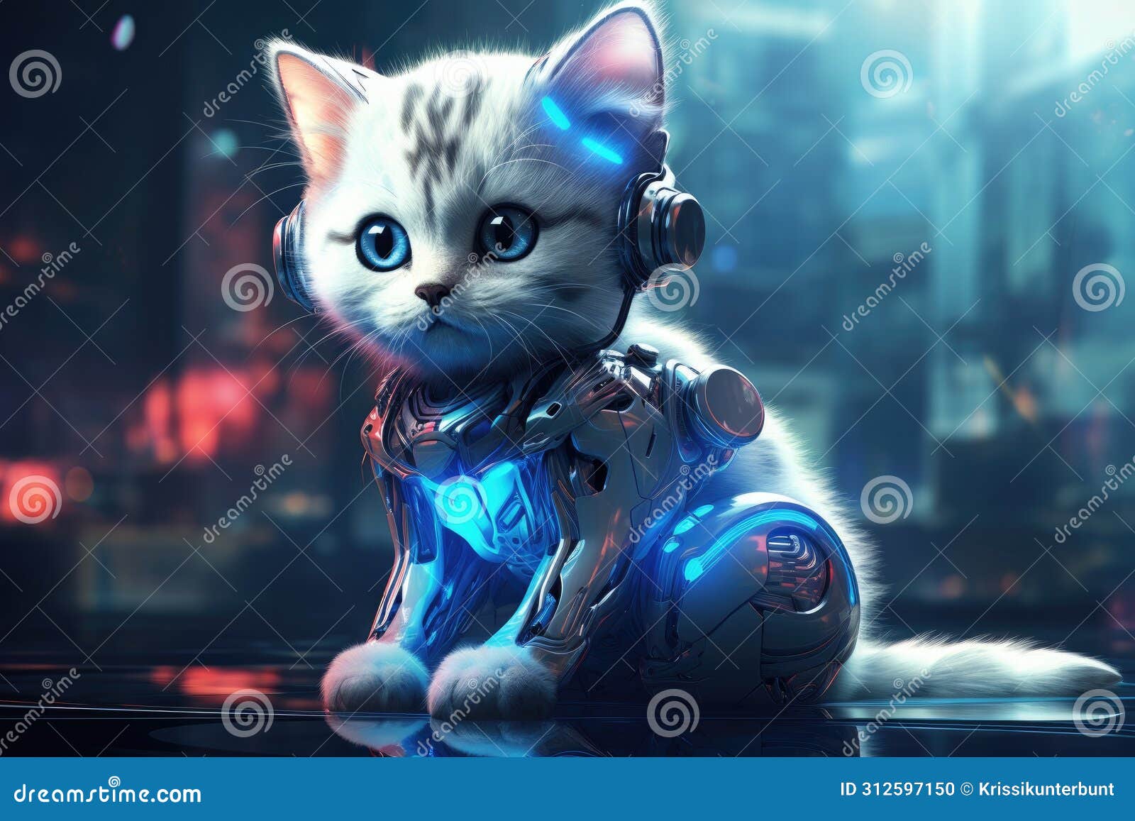 Cute Digital Cat Robot Pet Technology AI Generated Stock Illustration ...