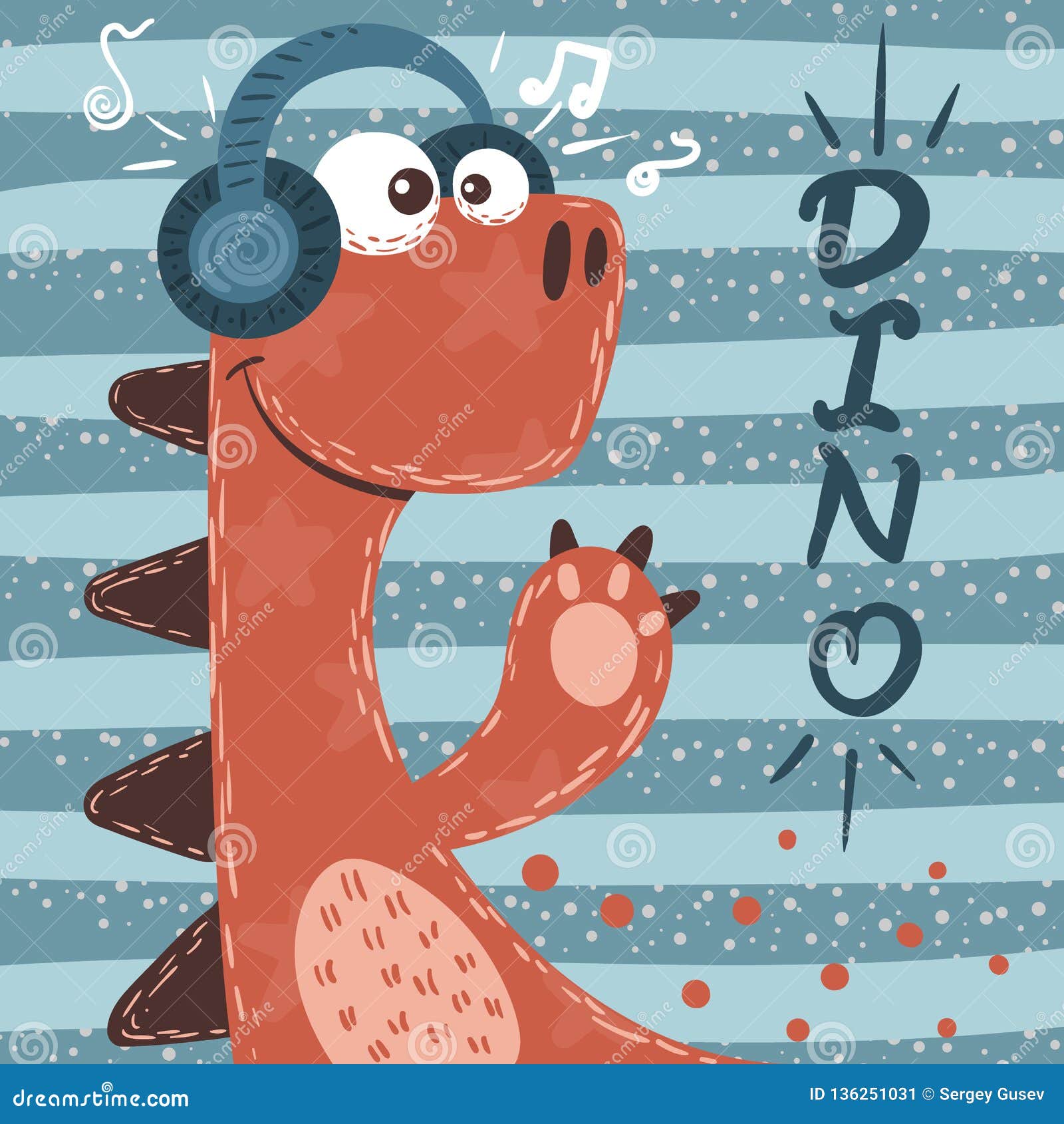 Cute Dino Characters. Music Illustration Stock Vector - Illustration of ...