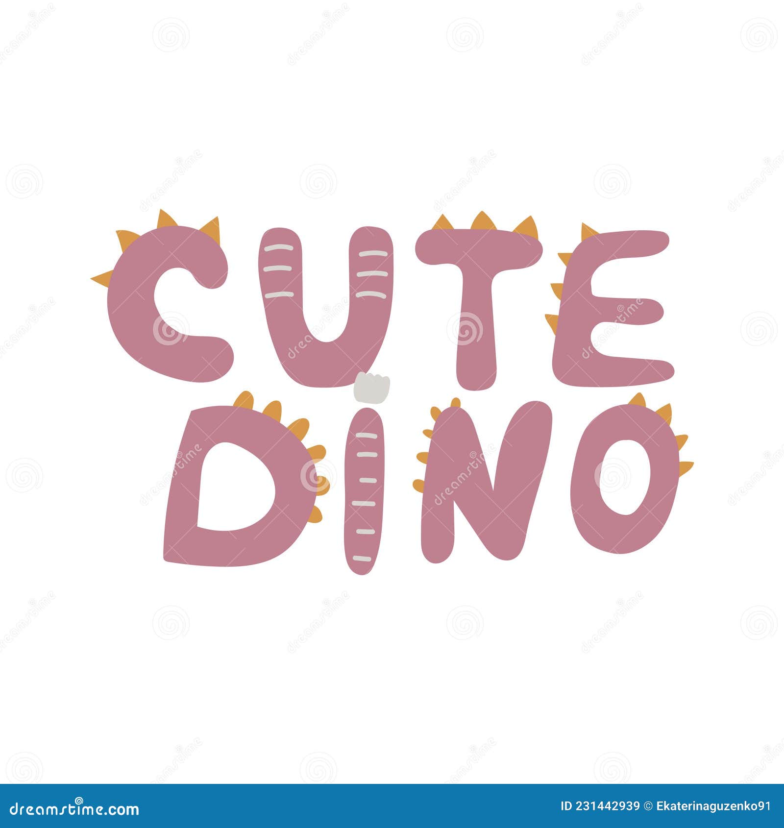 Cute Dino Hand Drawn Lettering Doodle Style Stock Vector - Illustration ...