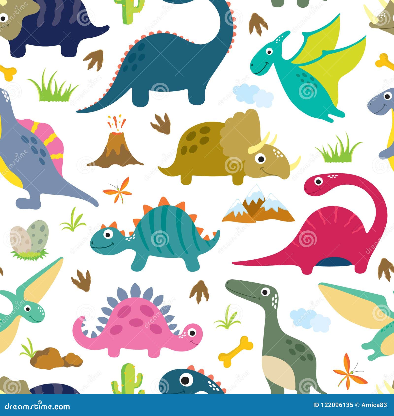 Cute dino seamless pattern stock vector. Illustration of lizard - 122096135