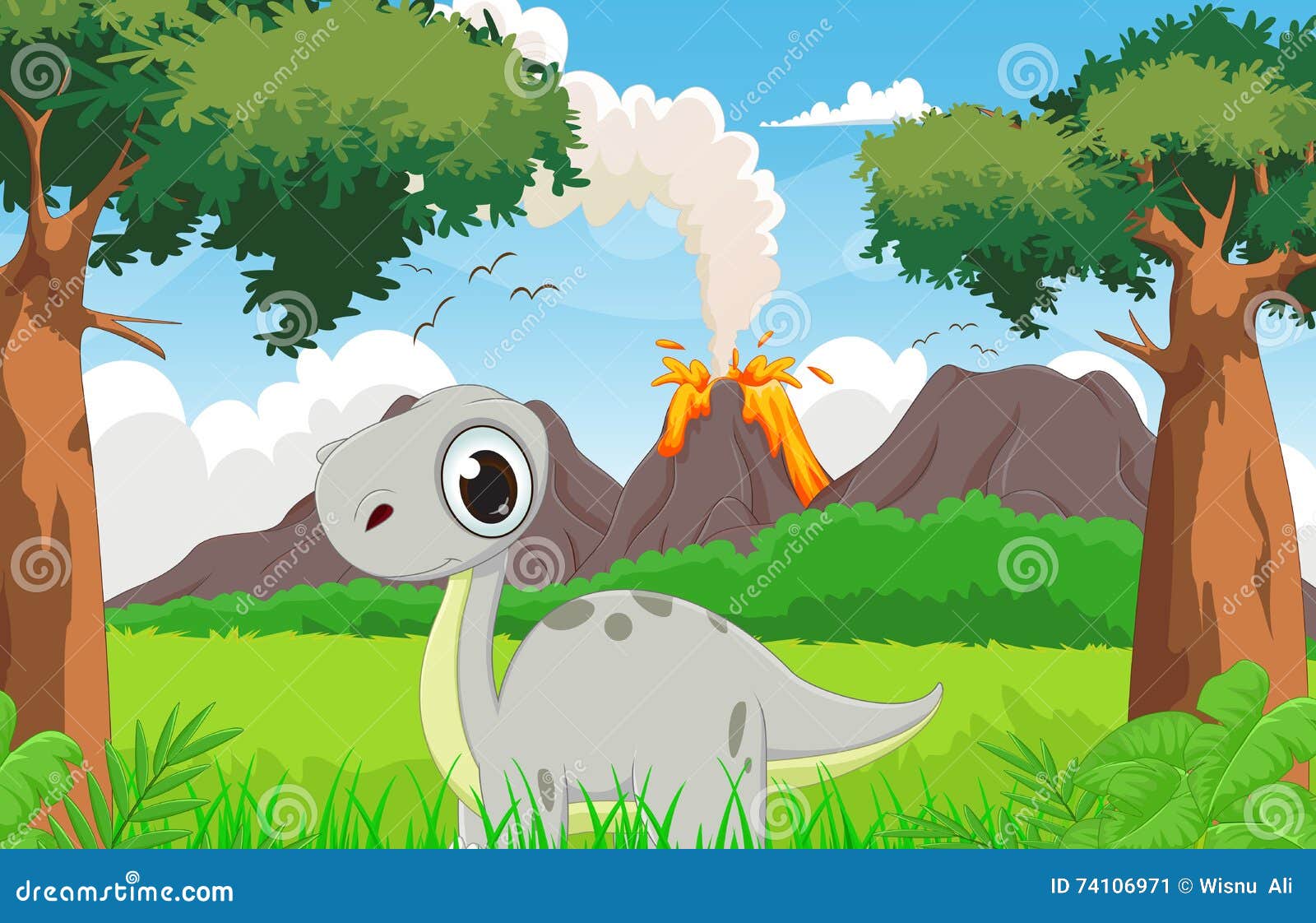Dinosaur Era Background With All Sorts Of Dinosaurs Royalty-Free ...
