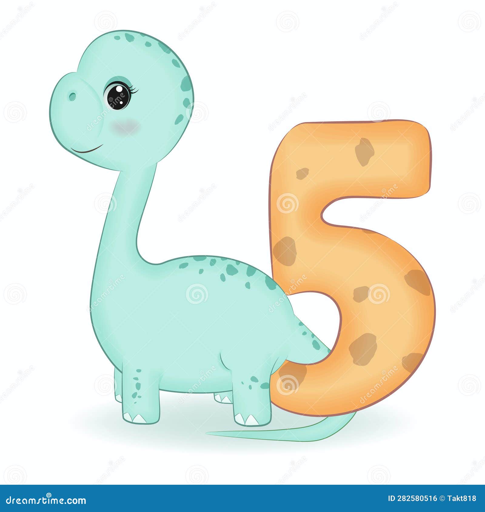 Cute Dinosaur with Number 5 Stock Vector - Illustration of child ...