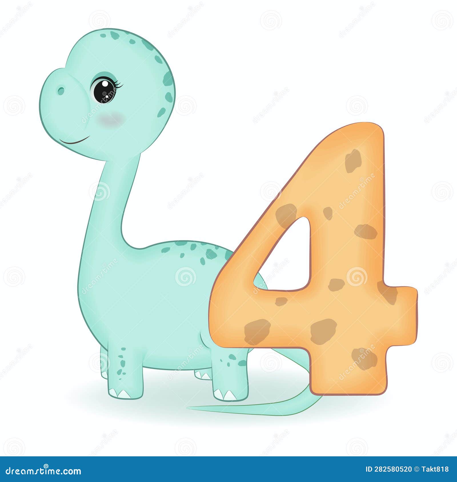 Cute Dinosaur with Number 4 Stock Vector - Illustration of card, cute ...