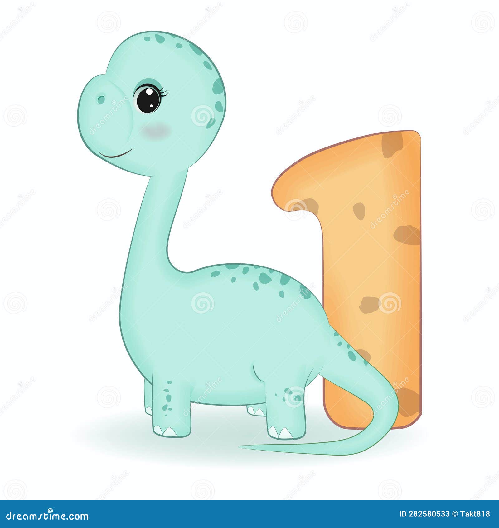 Cute Dinosaur with Number 1 Stock Vector - Illustration of number ...