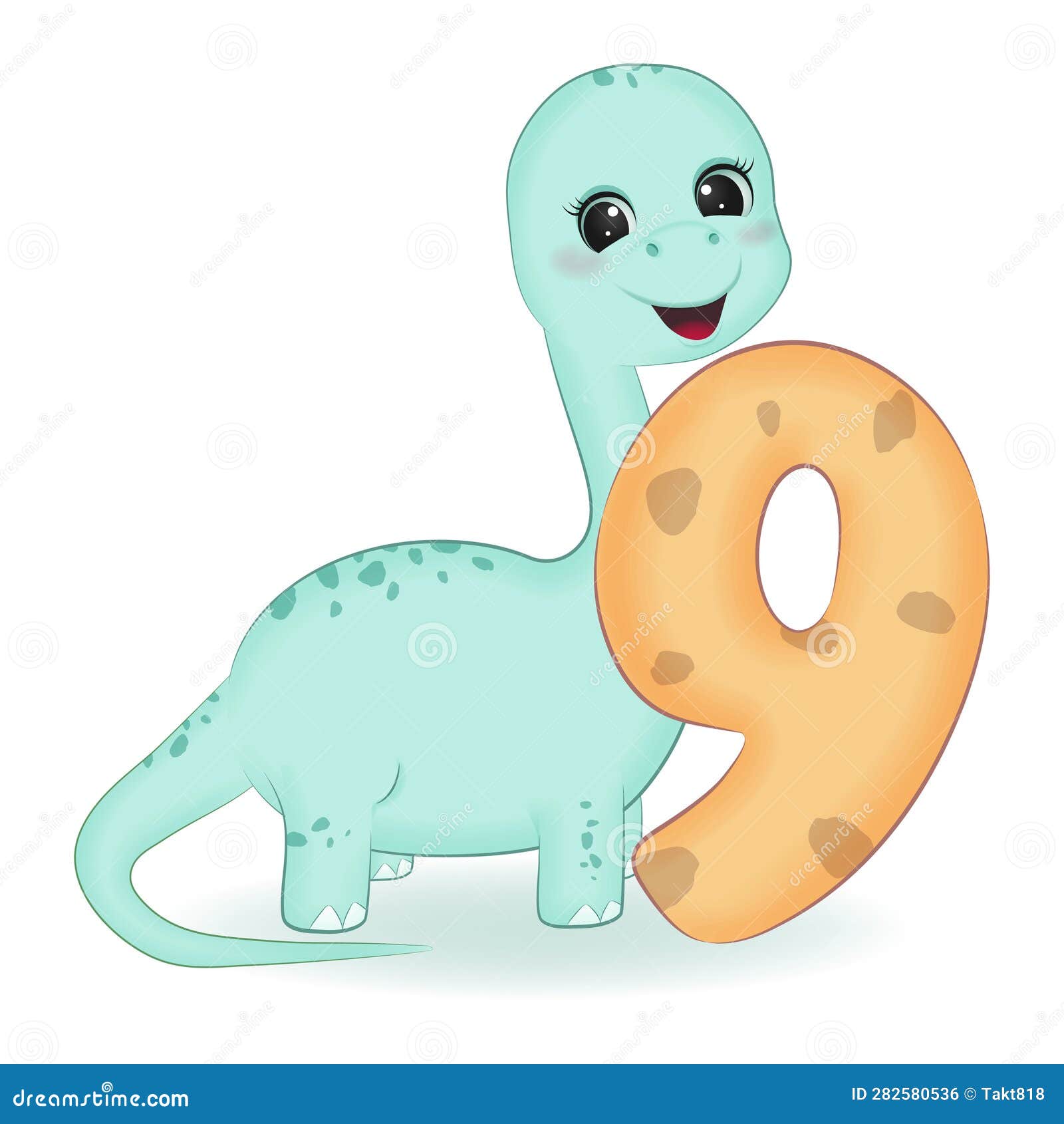 Cute Dinosaur with Number 9 Stock Vector - Illustration of shower, card ...